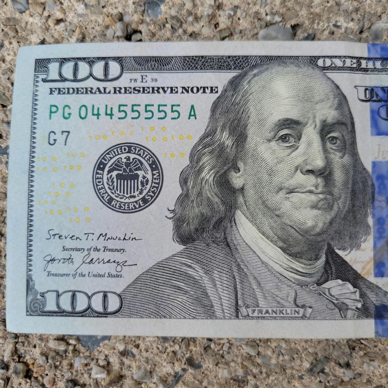 Rare Fancy Serial Number 100 Bill – 04455555 – Quad 5s – Trinary ...