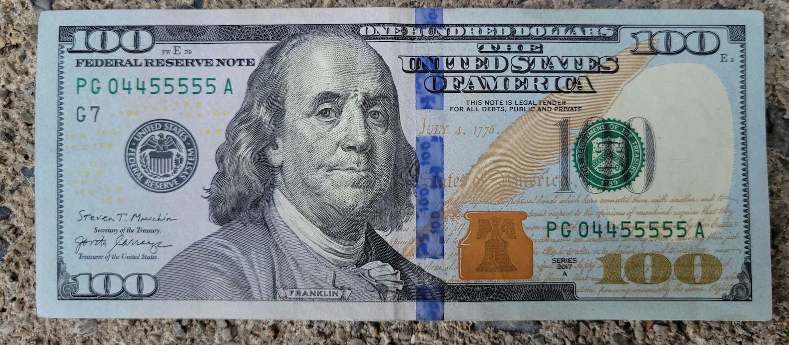 Rare Fancy Serial Number 100 Bill – 04455555 – Quad 5s – Trinary ...