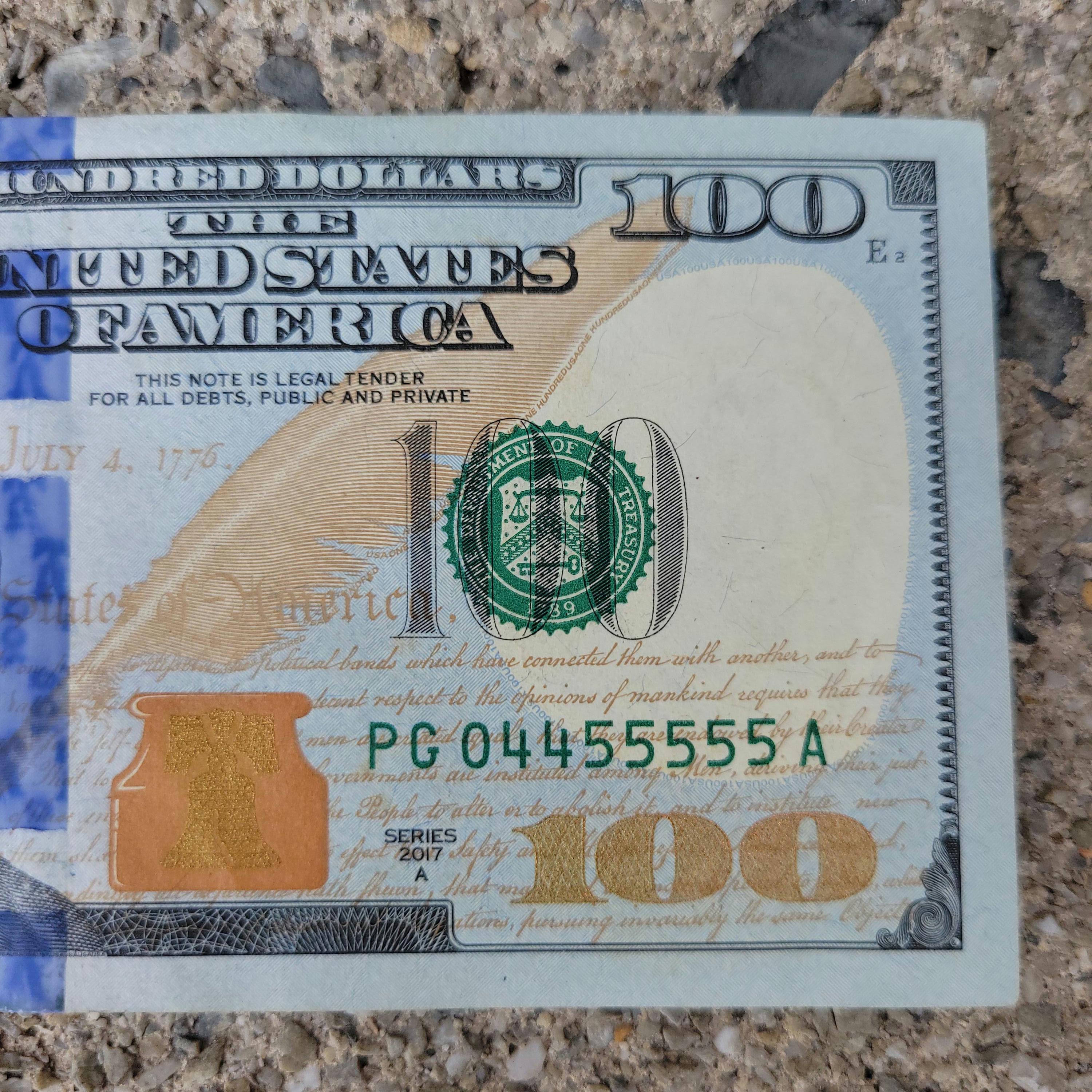 Rare Fancy Serial Number 100 Bill – 04455555 – Quad 5s – Trinary ...