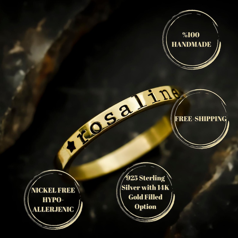 Custom Stackable Name Ring,personalized Stamped Text Band,925 Sterling ...