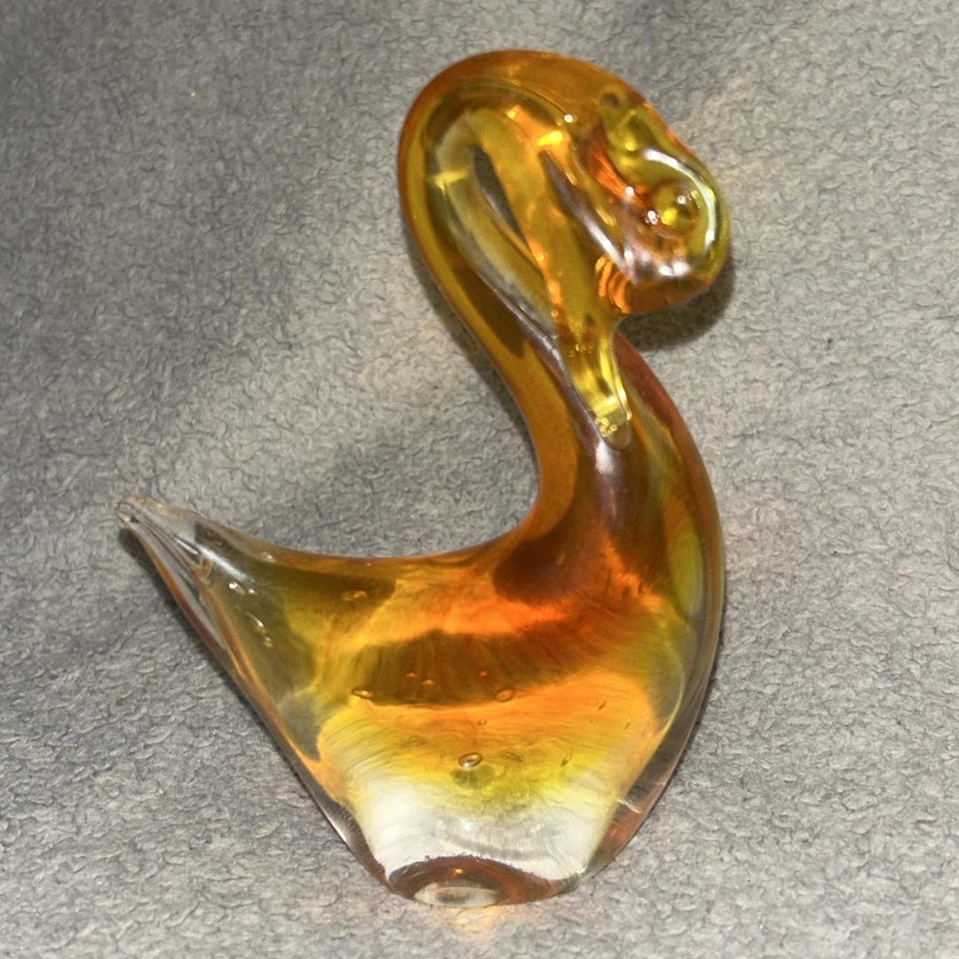 Murano Glass Amber Swan Paperweight Italy Vintage - Etsy