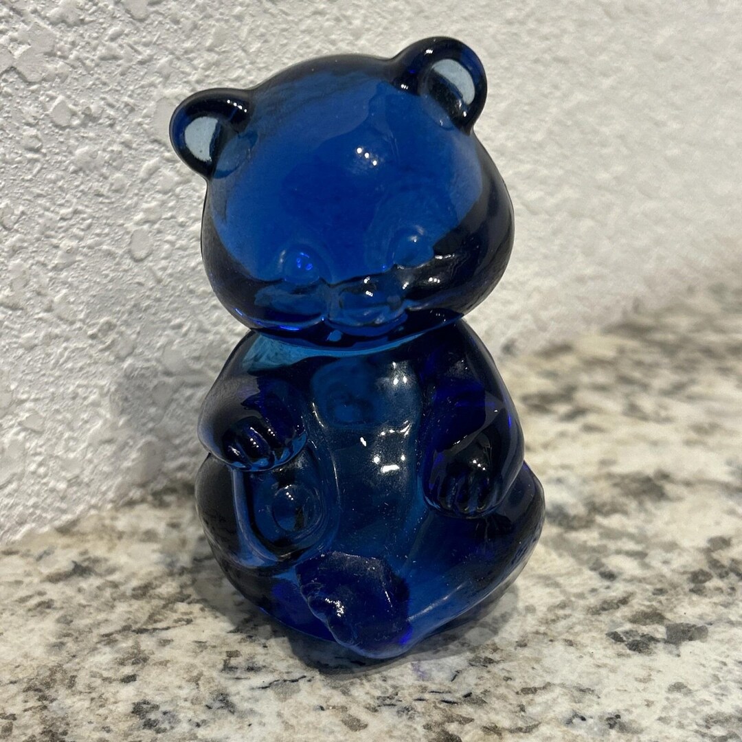 Vintage Fenton Glass Teddy Bear Figurine Dark Cobalt Blue 3.75" Sweet ...