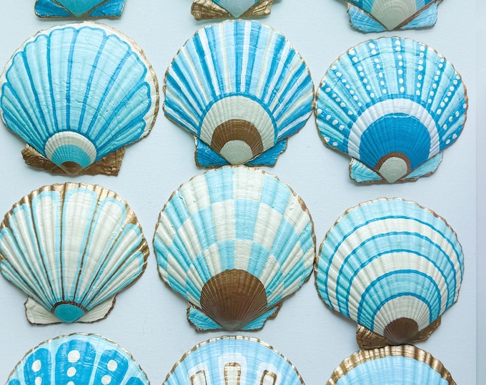 Light Blue and Gold Neutral Painted Shells - Etsy