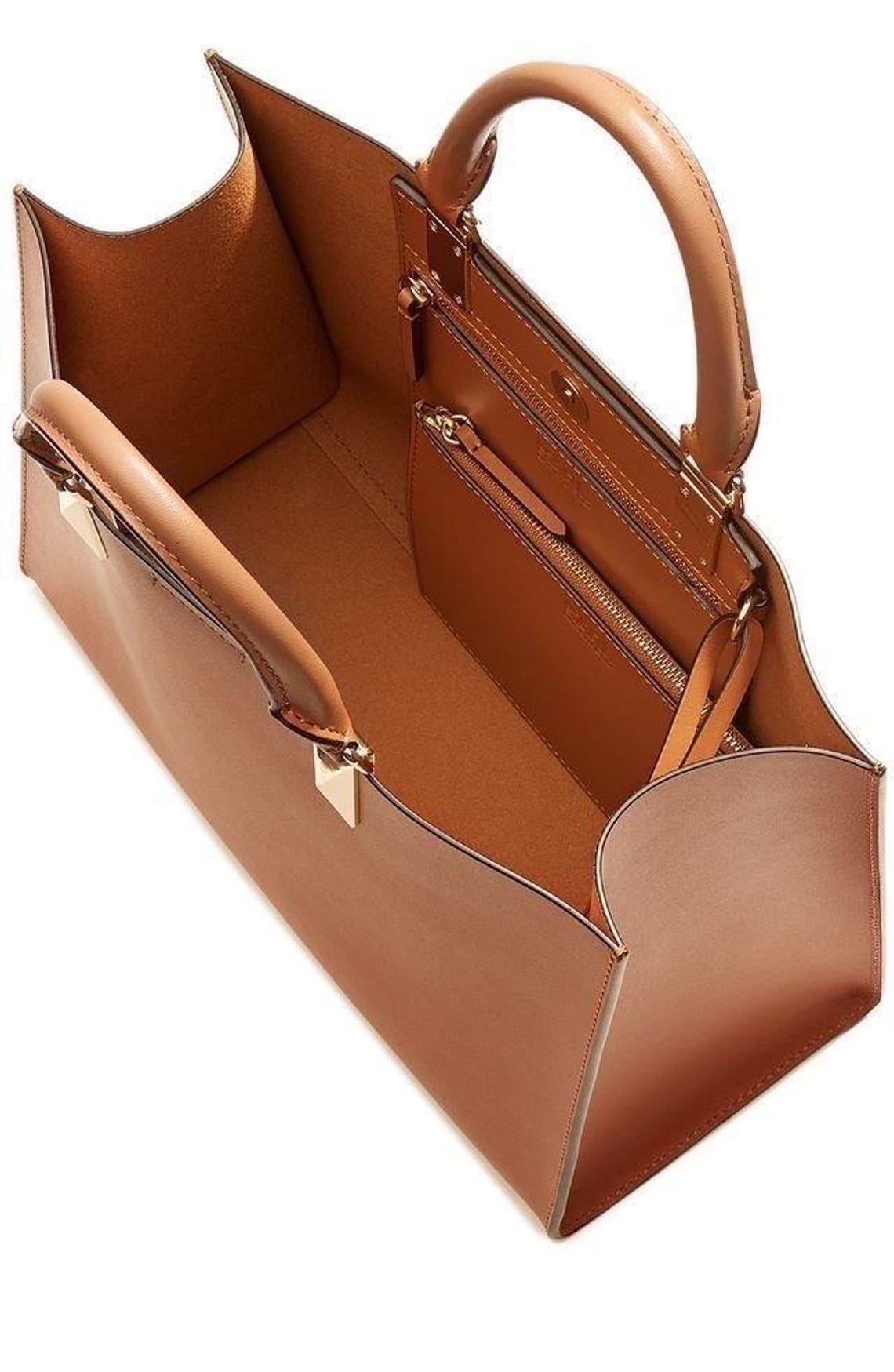 Brown Leather Tote Bag: Structured Work Purse With Zipper Pocket - Etsy