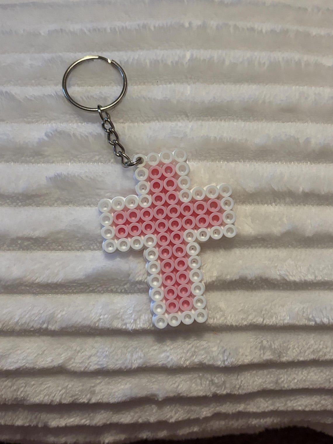 Pink Perler Bead Cross Keychain - Etsy