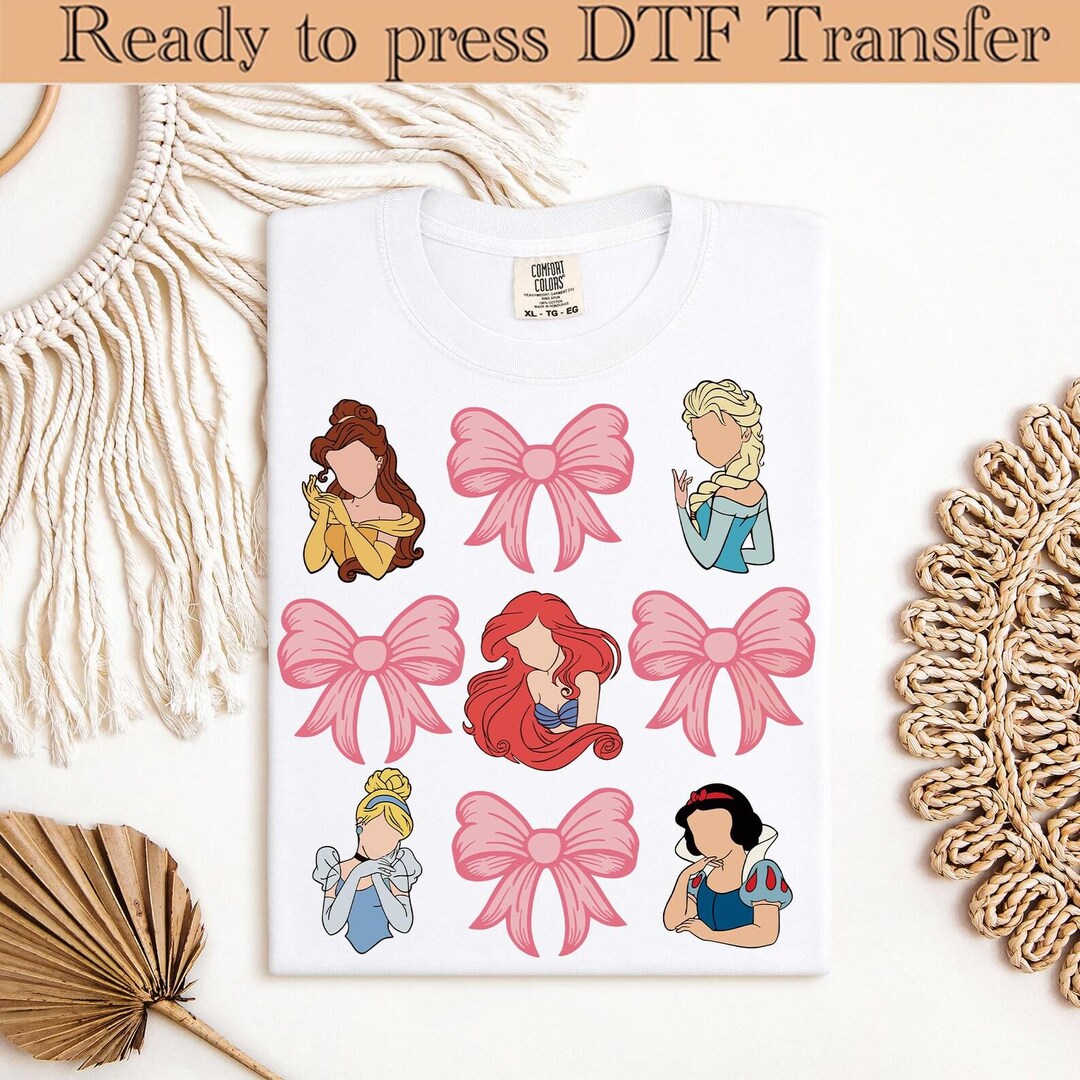 Faceless Princess DTF Transfer – Cute Disney Inspired Iron on With Bows ...