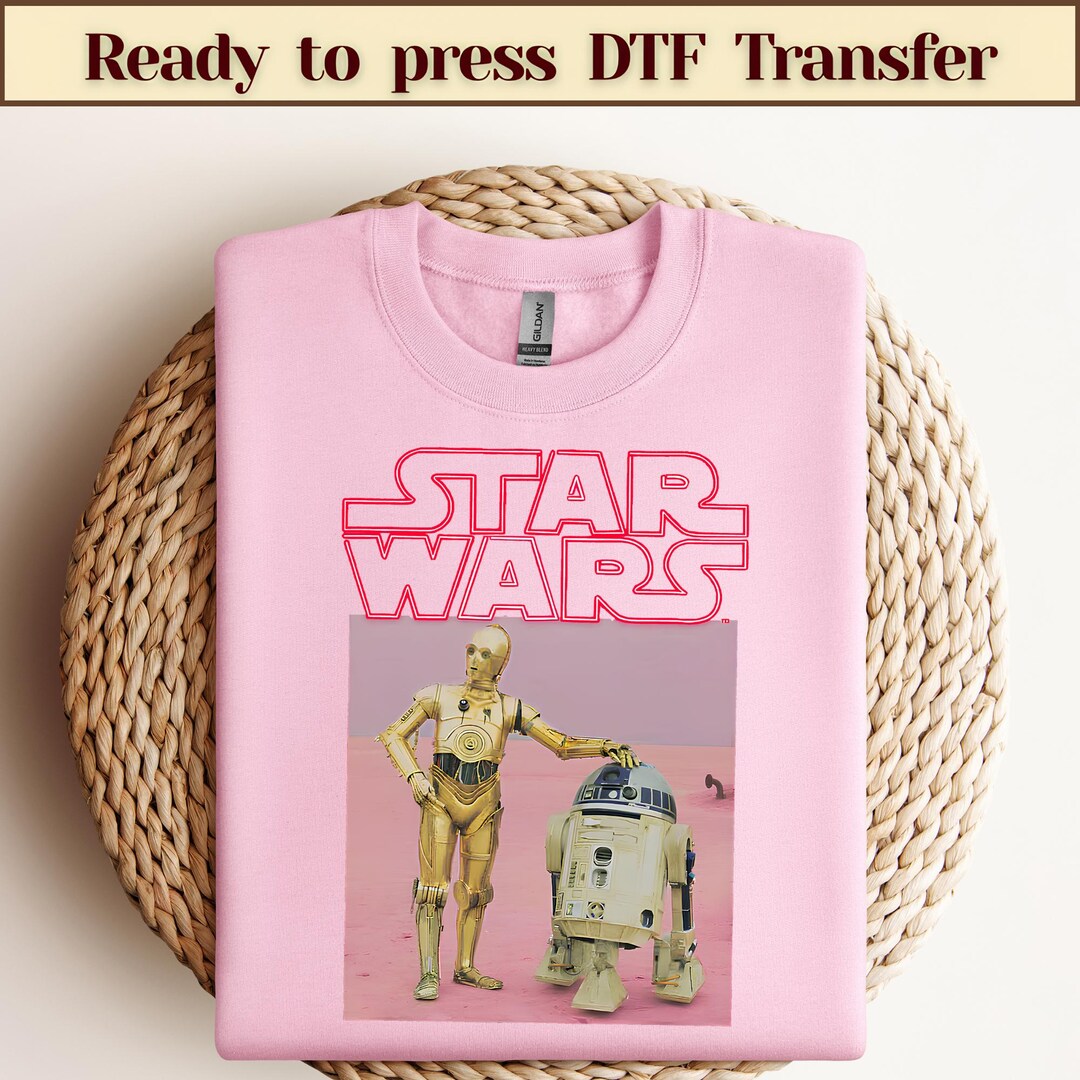 Funny Star Wars Droids R2-D2 C-3PO Pink Neon Title Portrait Dtf, Galaxy ...
