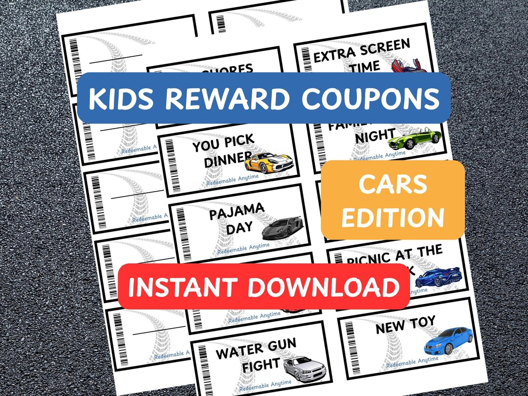 Kids Coupon Book Printable Cars Theme, Boys Rewards Coupons, Summer ...