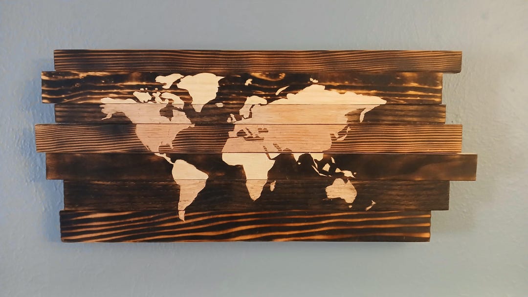 Burned Wooden World Map - Etsy