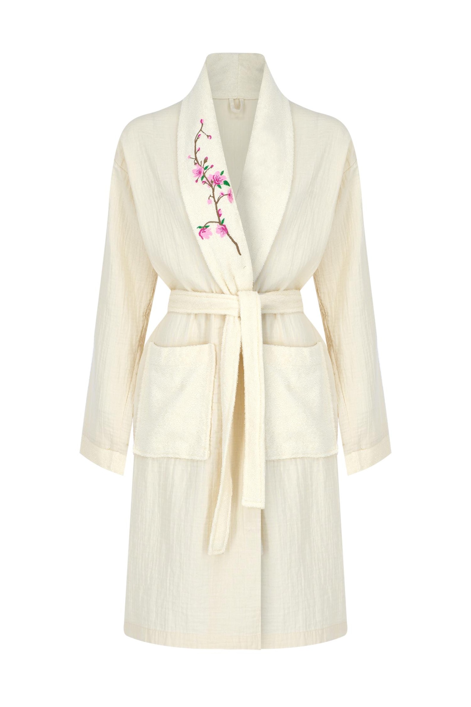 Spring Embroidered Muslin Kimono Robe: Lightweight Cotton Terry Trim - Etsy
