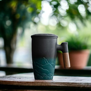 Japanese Ceramic Tea Mug With Wooden Handles Stone Coffee Mug Tea Cup ...