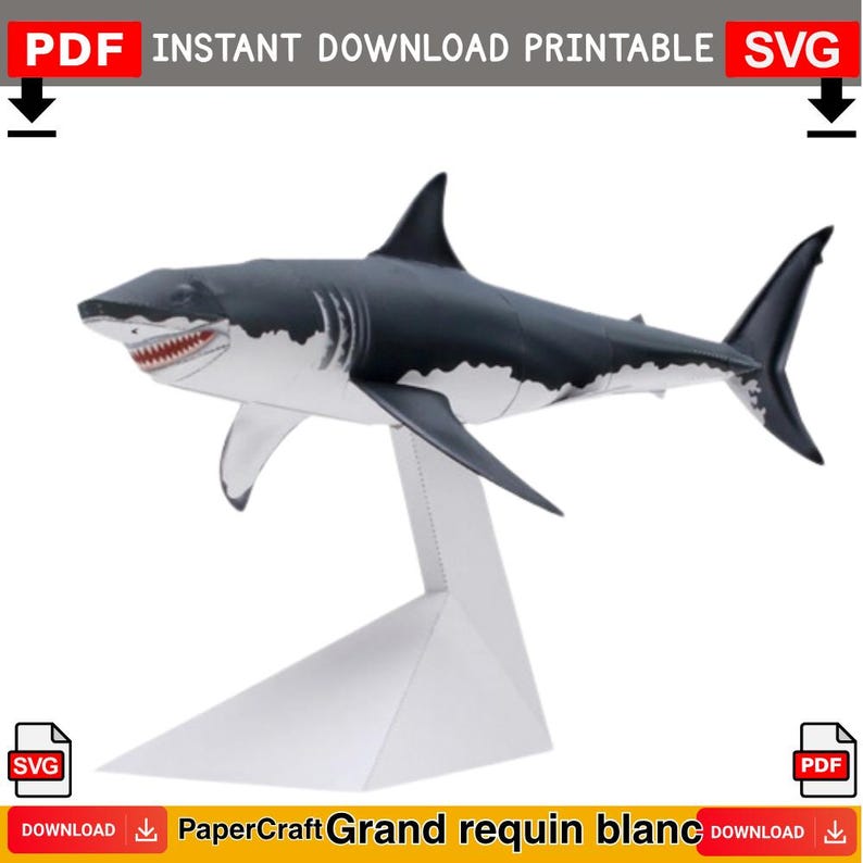 Printable Paper Great White Shark Craft, Printable Shark Ocean Scene ...