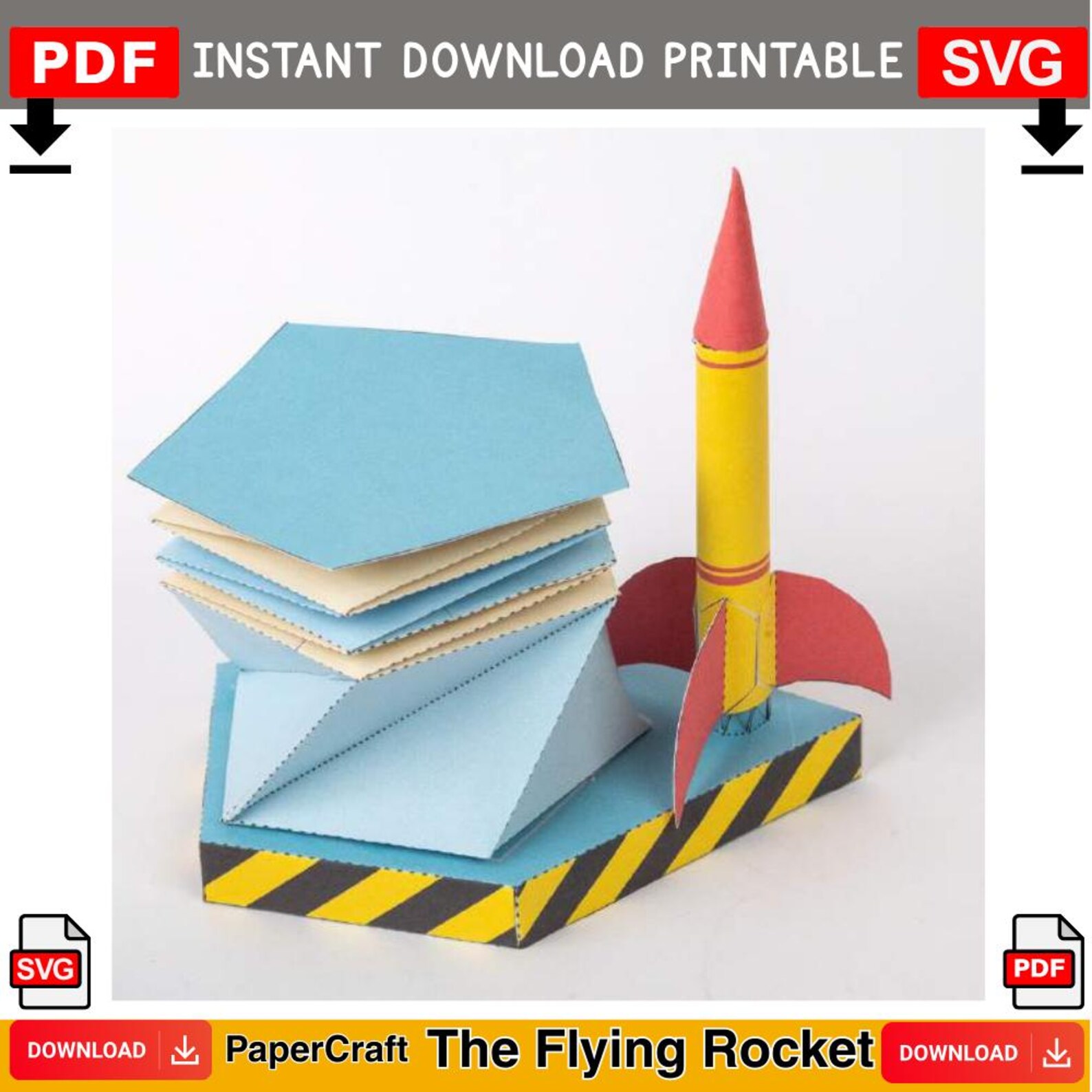Printable 3D the Flying Rocket - Interactive SVG & PDF Templates for ...