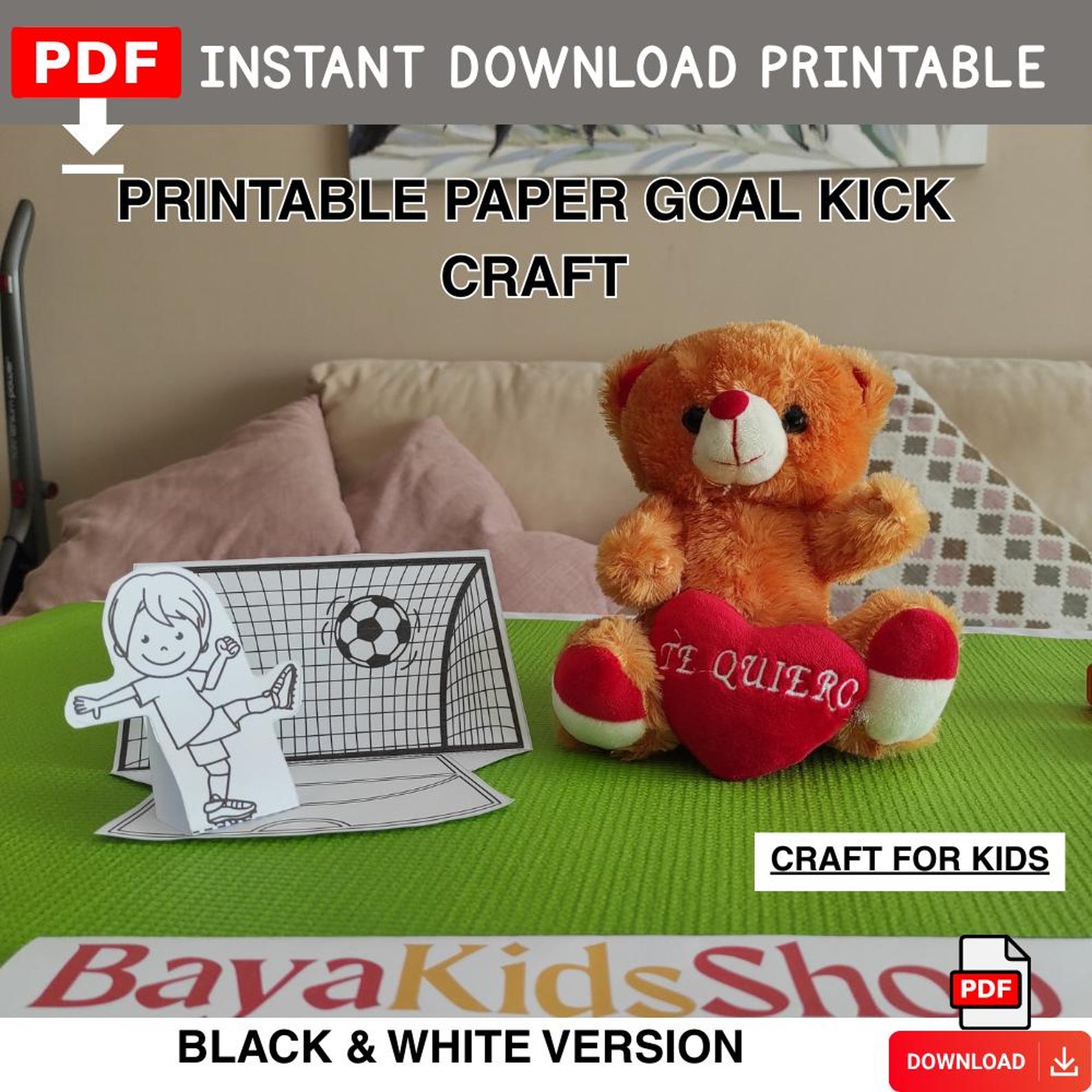 Printable Paper Goal Kick Craft, Printable Boy Kicking Soccer Ball ...