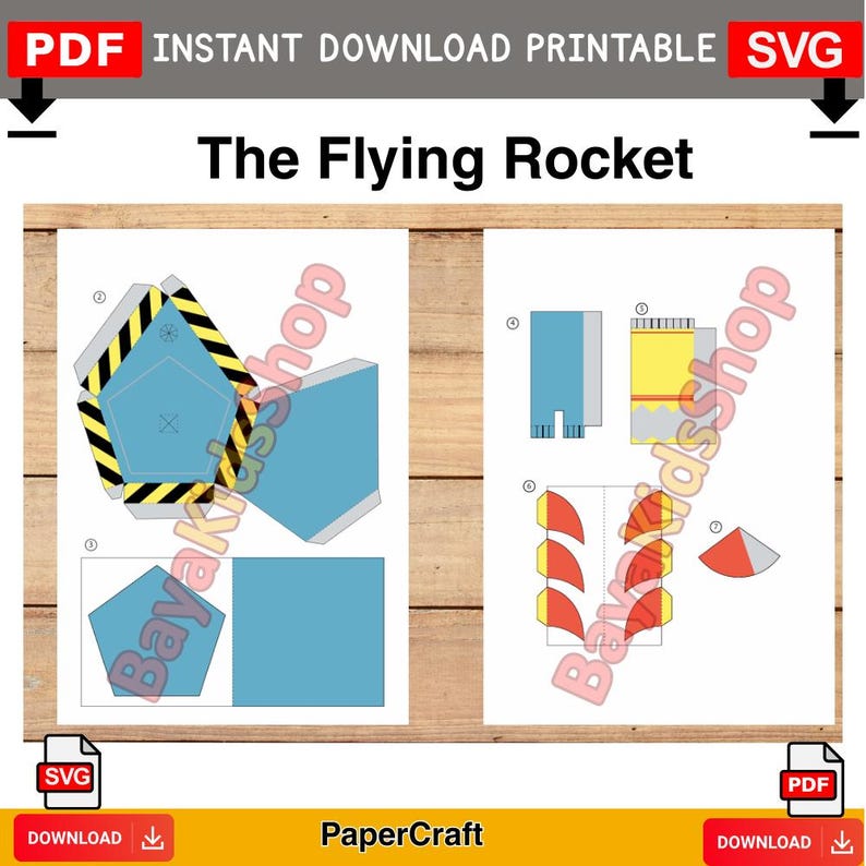 Printable 3D the Flying Rocket - Interactive SVG & PDF Templates for ...