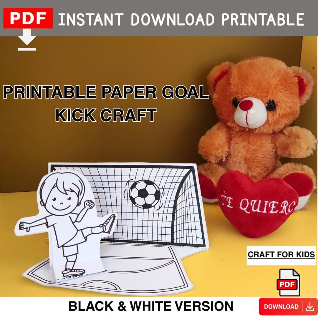 Printable Paper Goal Kick Craft, Printable Boy Kicking Soccer Ball ...