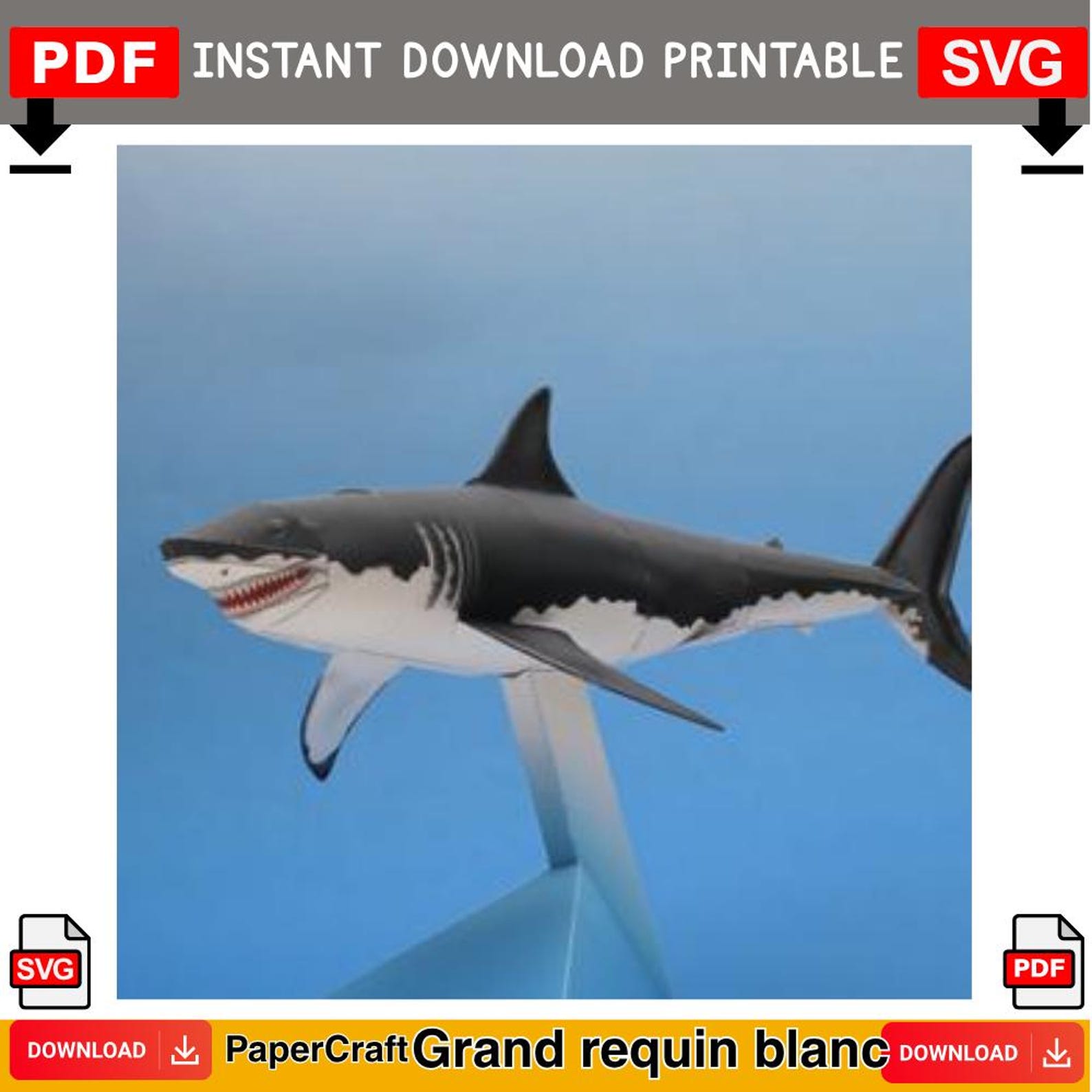 Printable Paper Great White Shark Craft, Printable Shark Ocean Scene ...