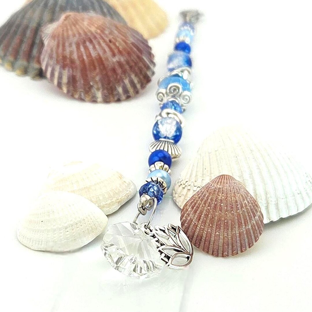 Neptune’s Stash – Tidal Bag Charm With Blue Dragon Vein Agate, K9 Glass ...