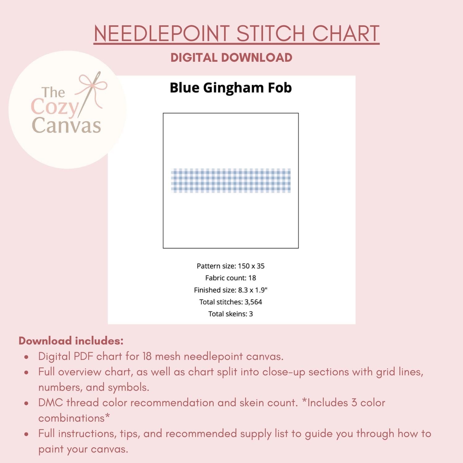 Gingham Fob Digital Needlepoint Chart | Digital Stitch Chart PDF for ...