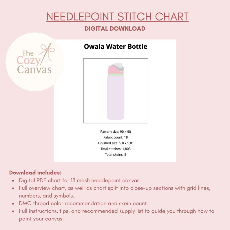Owala Water Bottle Digital Needlepoint Chart | Digital Stitch Chart PDF ...