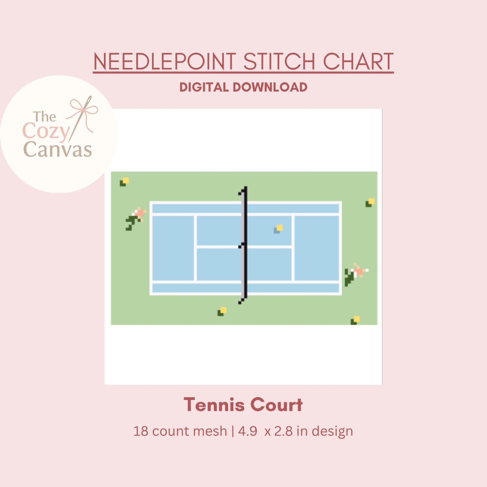Tennis Court Digital Needlepoint Chart | Digital Stitch Chart PDF for ...