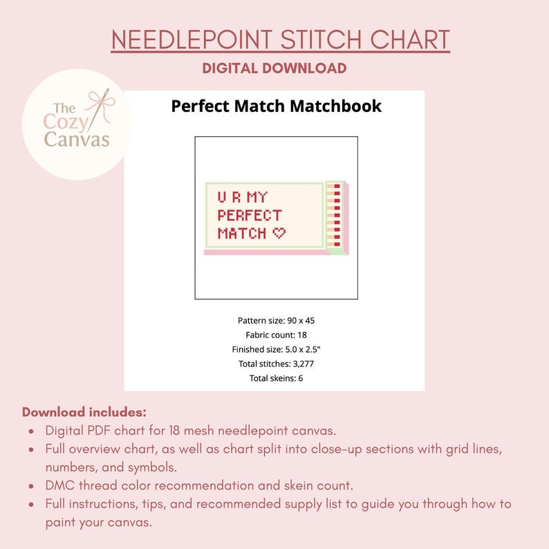 Perfect Match Matchbook Digital Needlepoint Chart | Digital Stitch ...