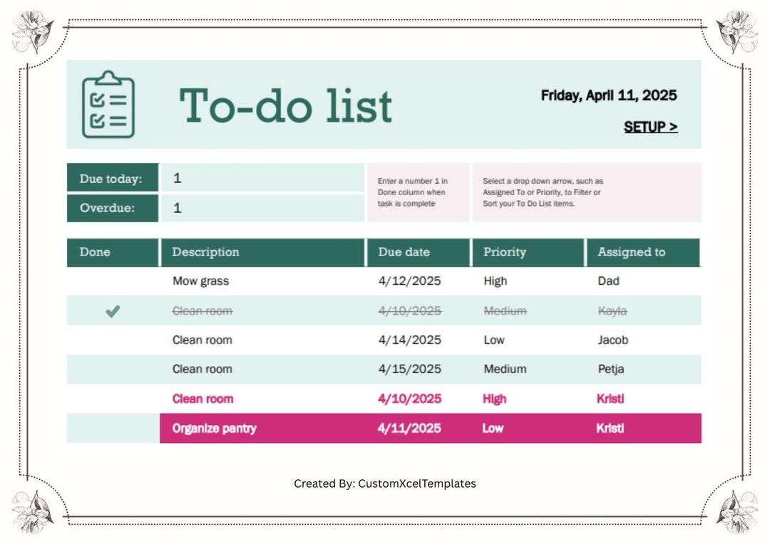 House To-do List Template | Excel & Printable Home Task Tracker - Etsy