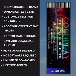 Editable Coldplay Concert Ticket Template, Music of the Spheres Canva ...