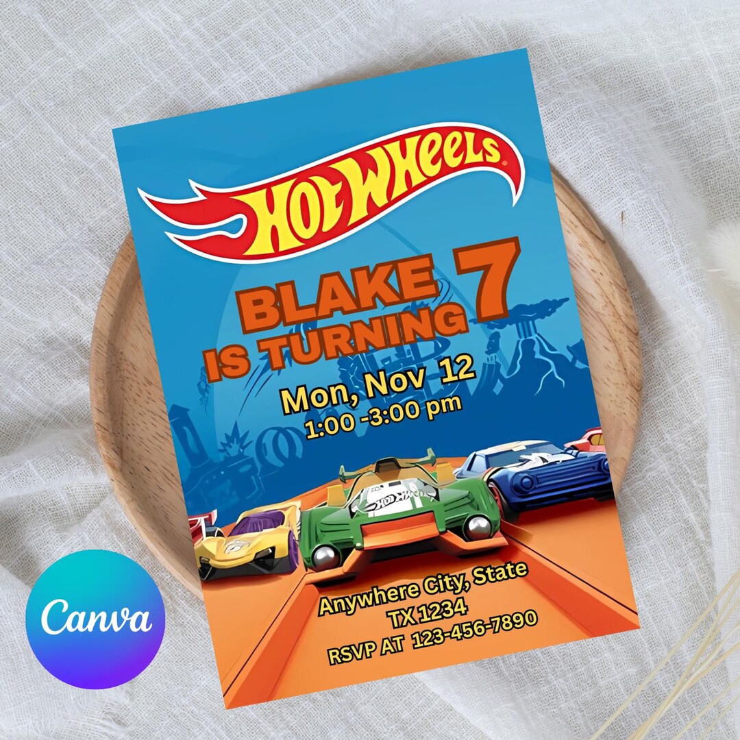 Cars Birthday Invitation, Race Cars Kids Invitation, Hot Car Party ...