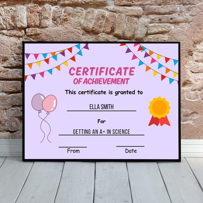 Kids Award Certificate, Editable PDF, Certificate of Achievement ...