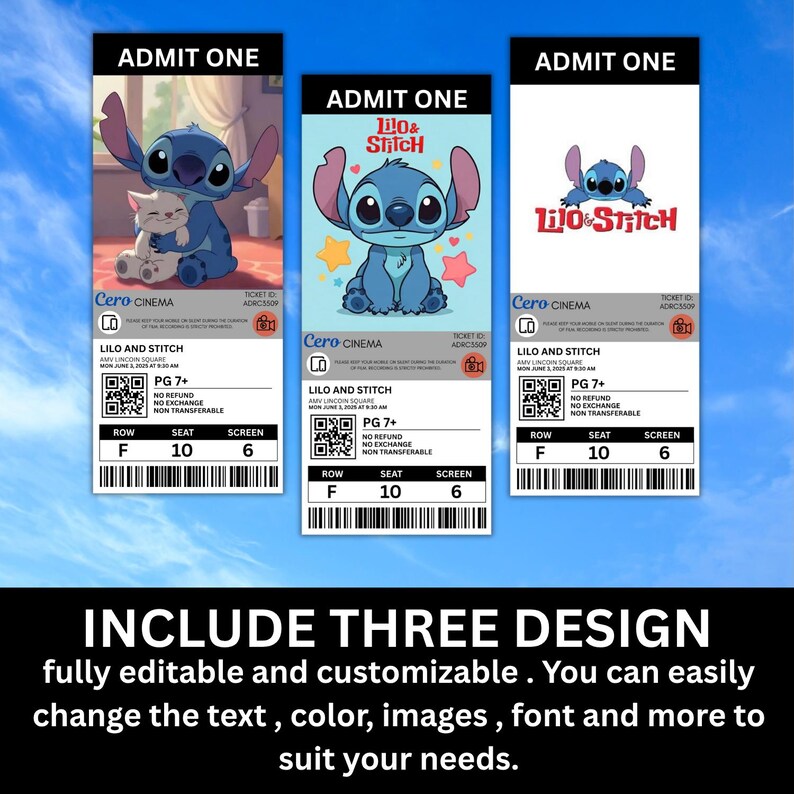 Editable Lilo & Stitch Movie Ticket Template | Live Action Canva Ticket ...