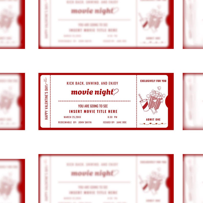 Movie Night Gift Ticket | Editable Cinema Voucher Template | Printable ...