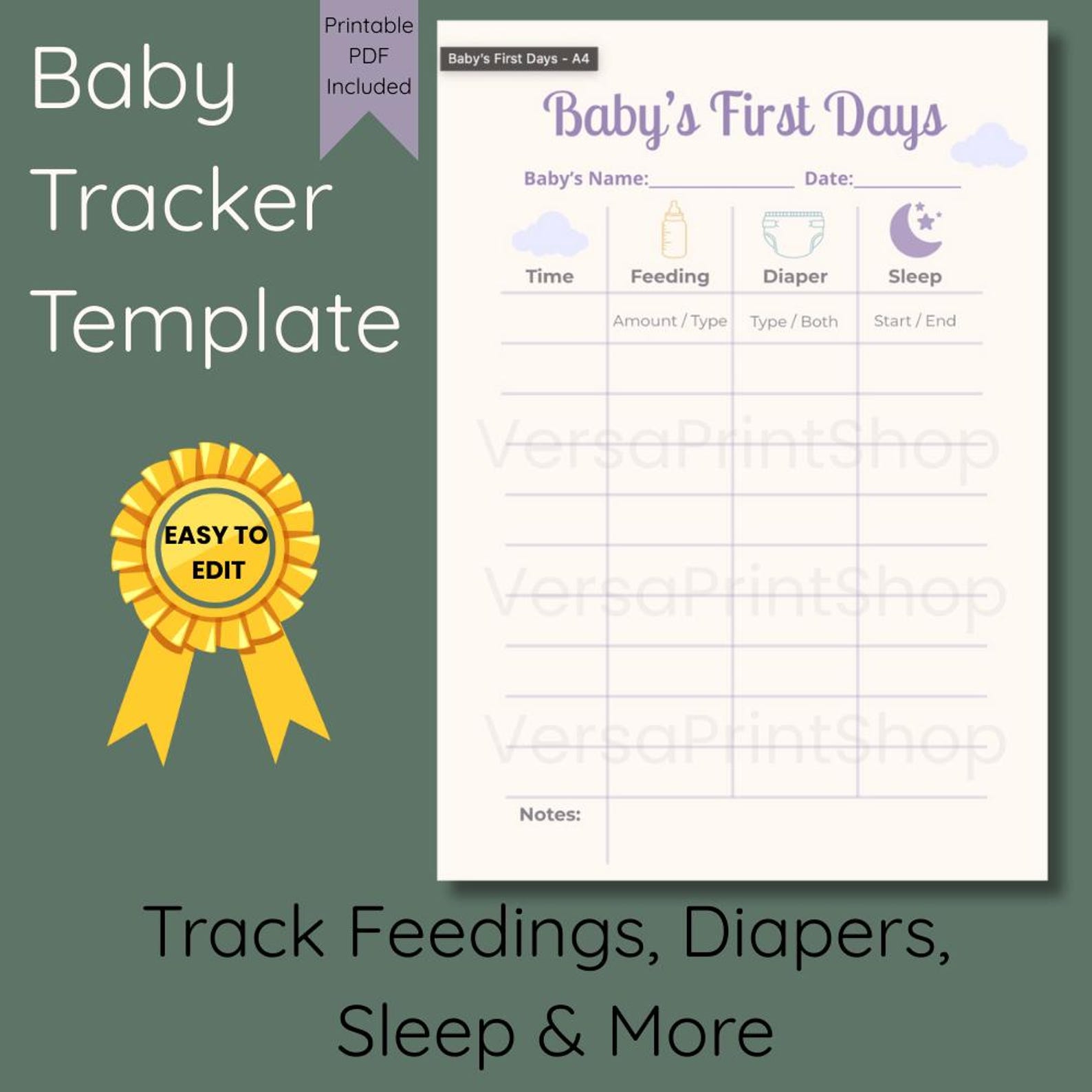 Editable Baby Daily Tracker | Printable Newborn Log | Baby Feeding ...