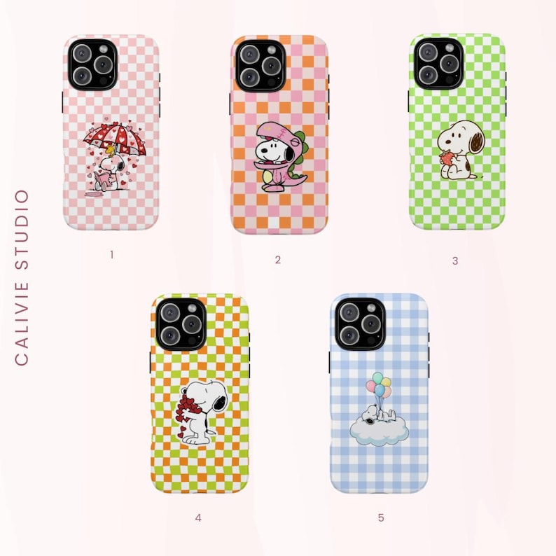 Snoopy Cartoon Phone Case for iPhone Samsung Pixel, Retro Checkered ...