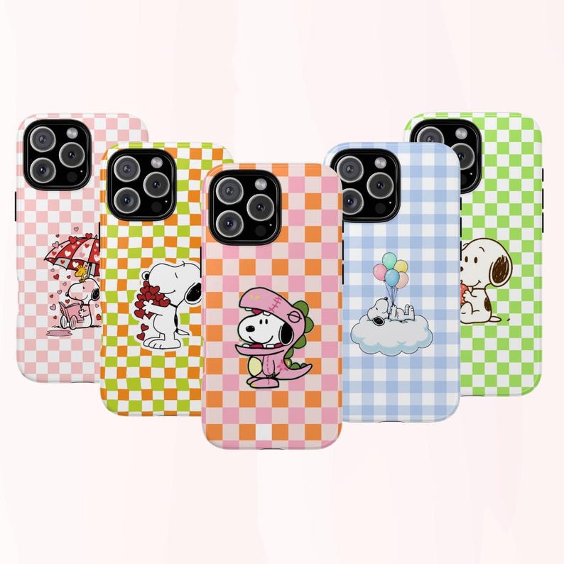 Snoopy Cartoon Phone Case for iPhone Samsung Pixel, Retro Checkered ...
