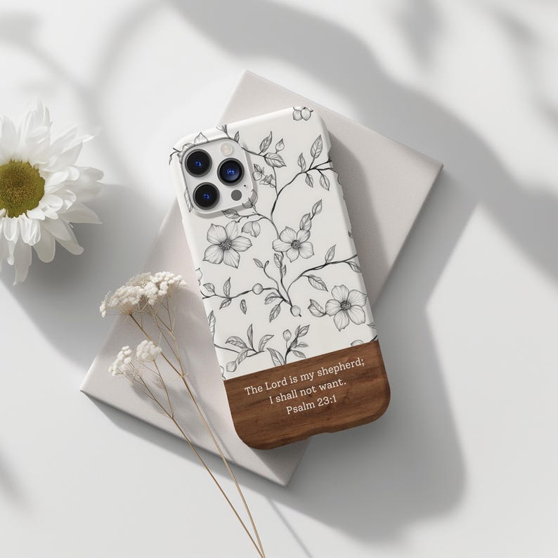 Personalized Christian Bible Verse Phone Case, Minimalist Floral Doodle ...