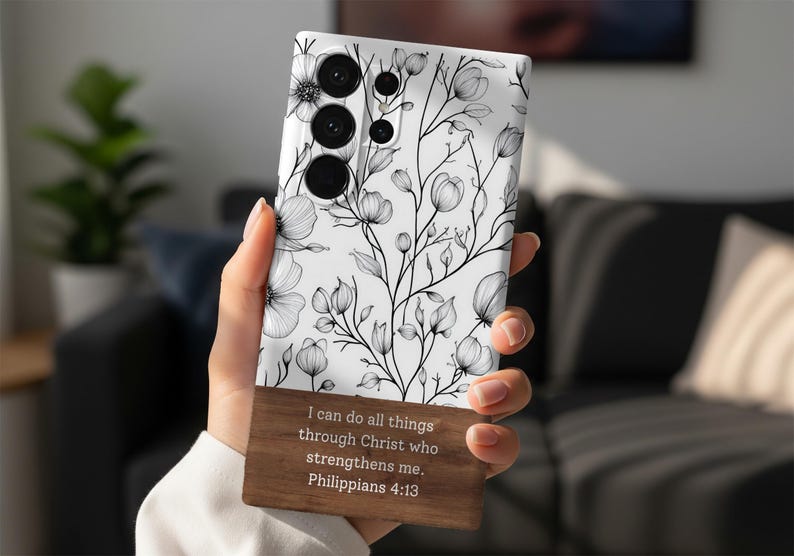 Personalized Christian Bible Verse Phone Case, Minimalist Floral Doodle ...