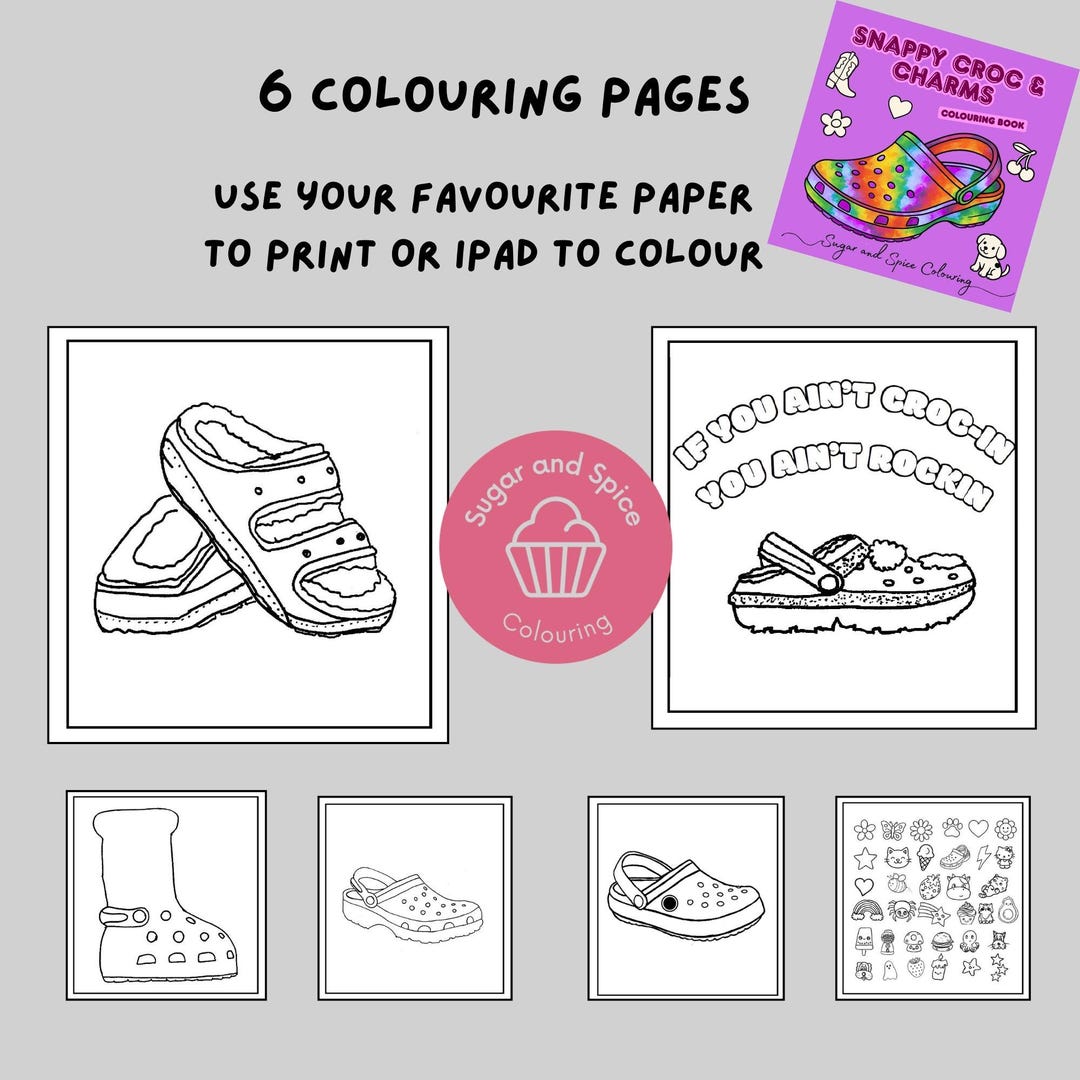 Snappy Croc Colouring Pages: Croc Sandals for Adults & Teens (PDF ...