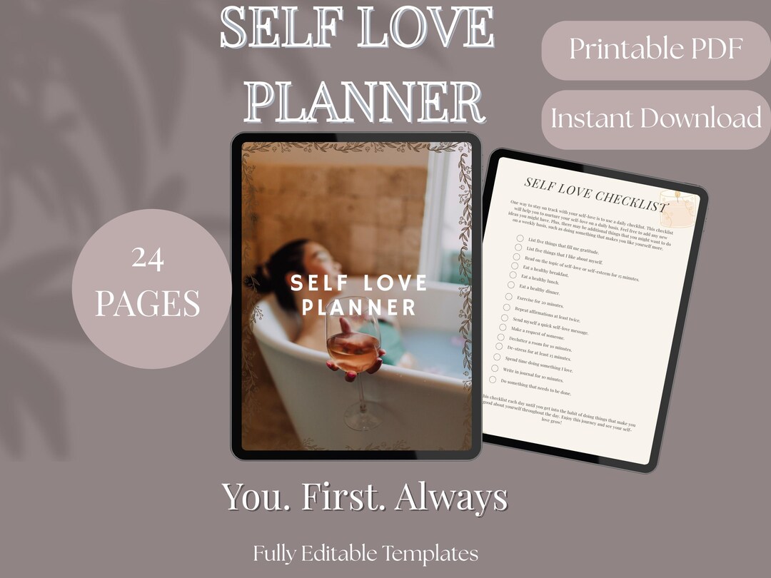 Self Love Printable Digital Planner Editable PDF | Self-care Journal ...
