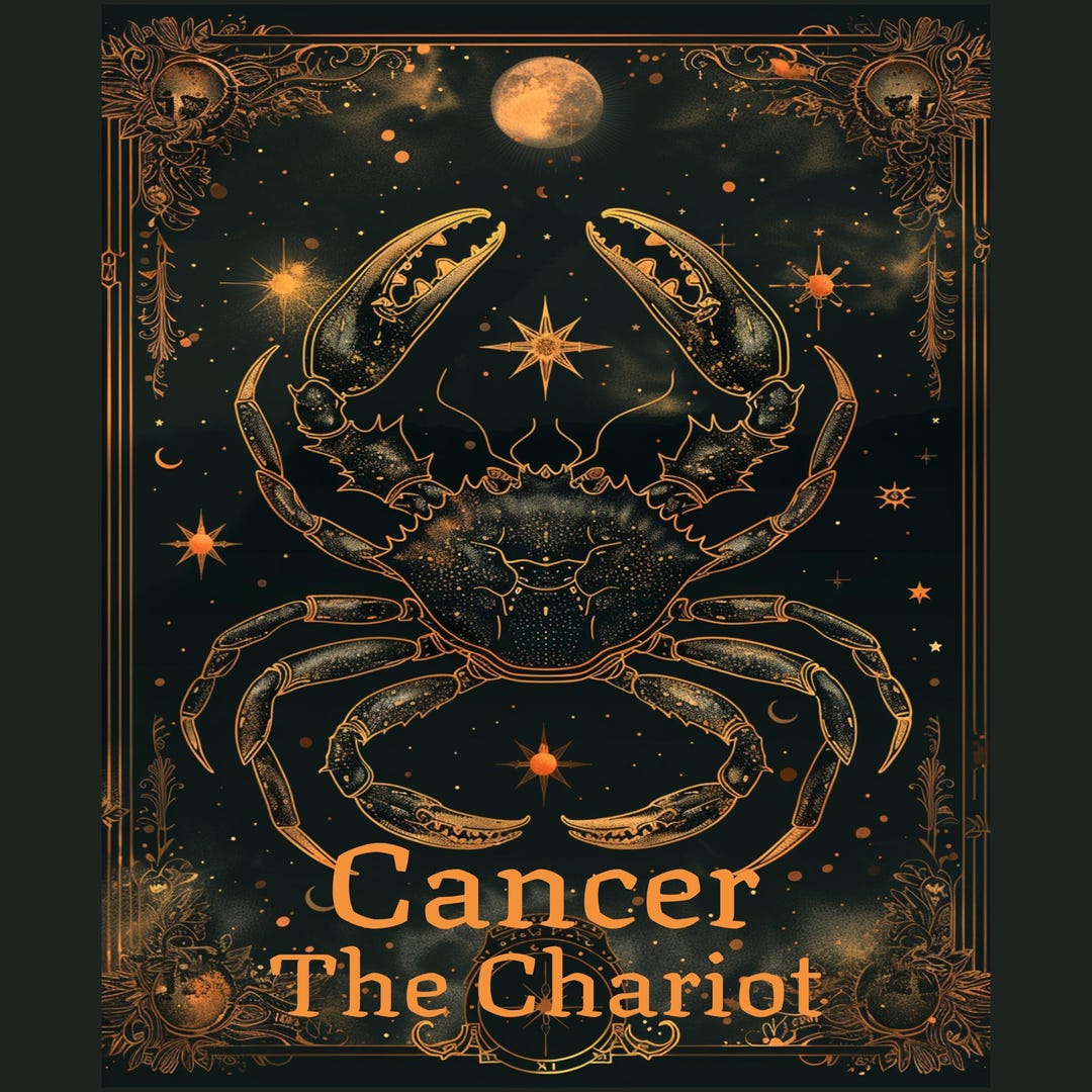 The Chariot Tarot Print: Gothic Astrology Wall Art, Cancer Zodiac ...
