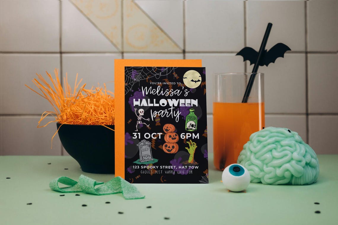 Editable Halloween Party Kit: Invitation, Sign, Cupcake Toppers (canva ...