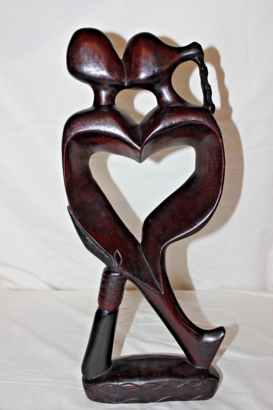 20" Vintage African Lovers Embrace Sculpture Hand Carved Wood Abstract ...