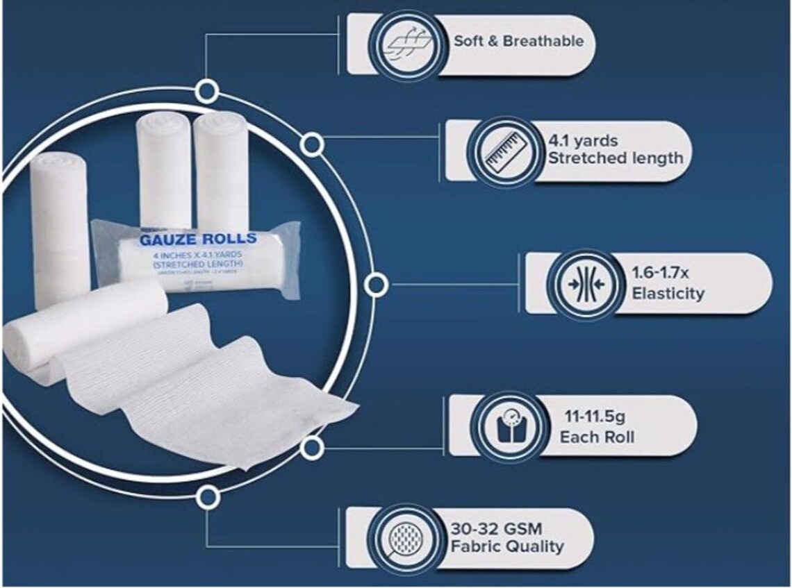3 Packs (72 Total) Gauze Care Individual Packed Conforming Stretch ...