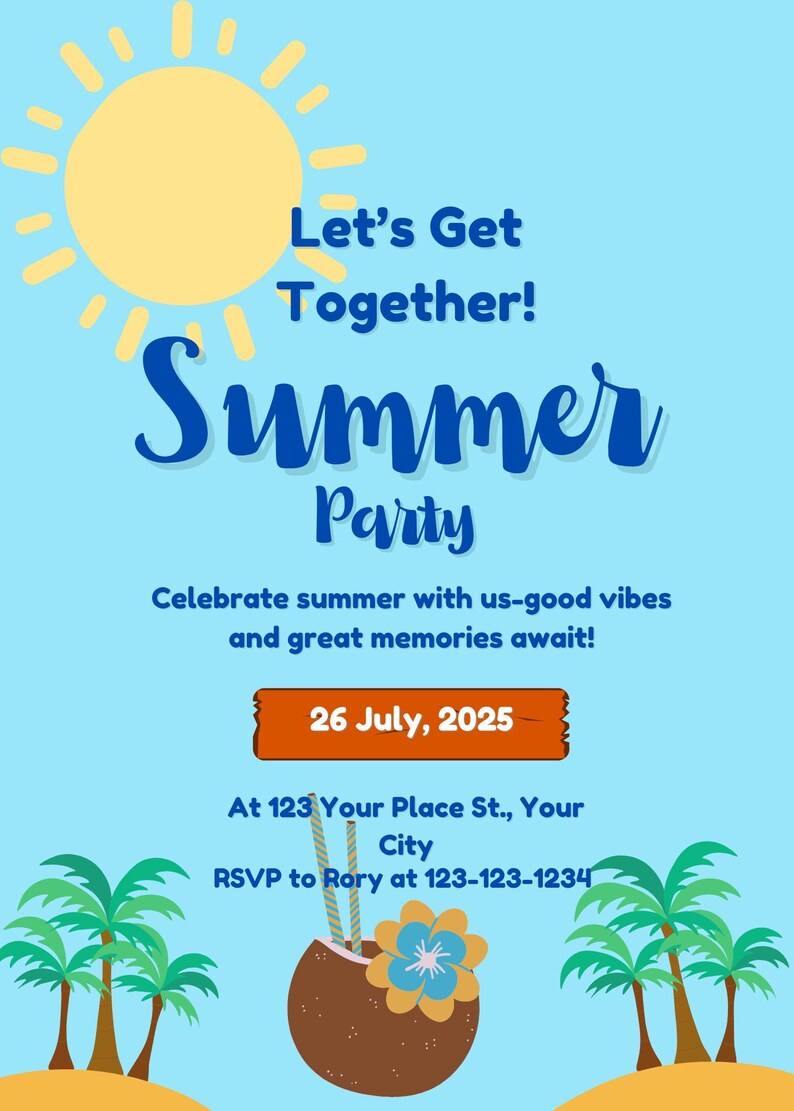 Custom Summer Celebration Invitation-5x7 Printable - Etsy