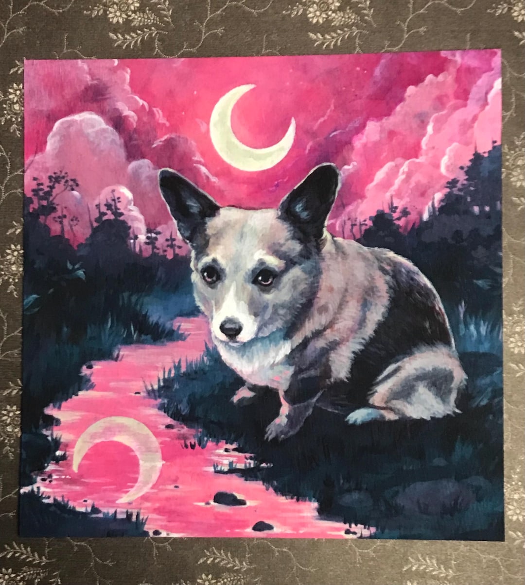 Sweet Pea Draws Down the Moon - 5x5 Print - Fine Art Corgi Print - Etsy