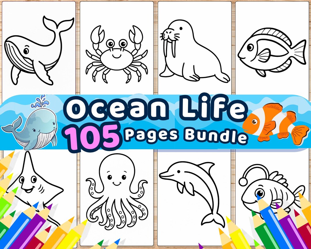 Ocean Animals Coloring Book: 105 Sea Life Pages for Kids (PDF Download ...