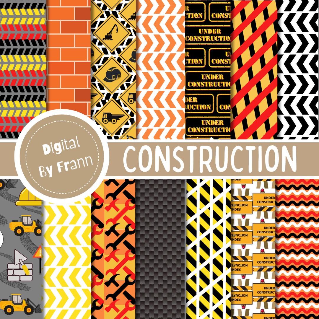 CONSTRUCTION Digital Paper, Downloadable, ZIPFILE, Construction ...