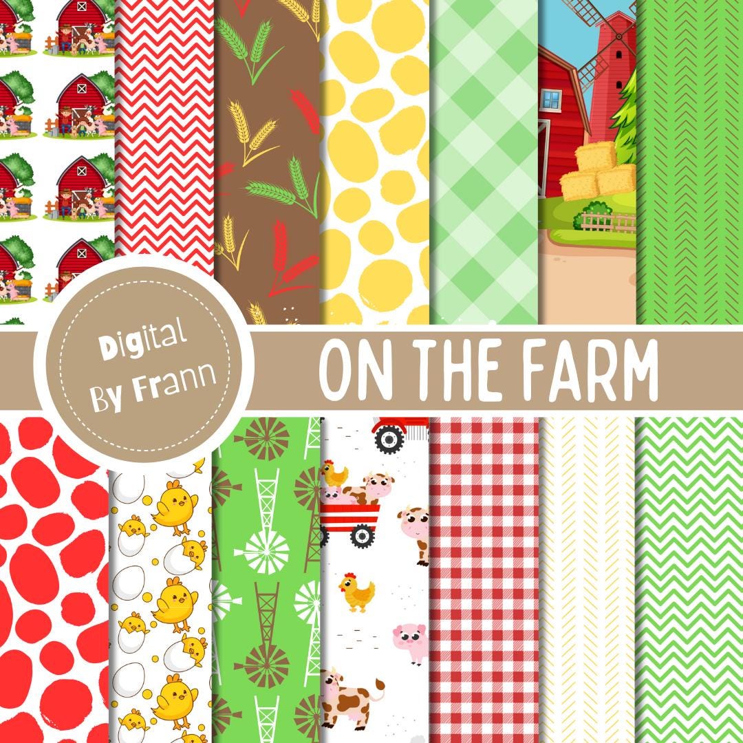 FARM Digital Paper, Downloadable, ZIPFILE, Farm Scrapbooking - Etsy