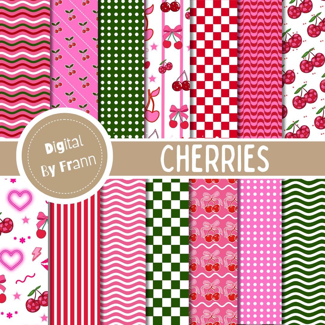 CHERRIES Digital Paper, Downloadable, ZIPFILE, Cherry Scrapbooking - Etsy