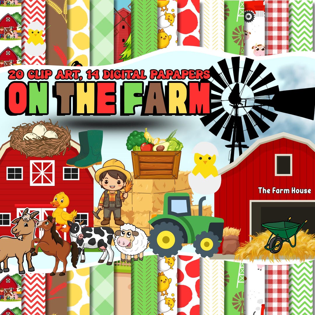 FARM Digital Paper, ZIPFILE, Downloadable, Digital Scrapbooking - Etsy